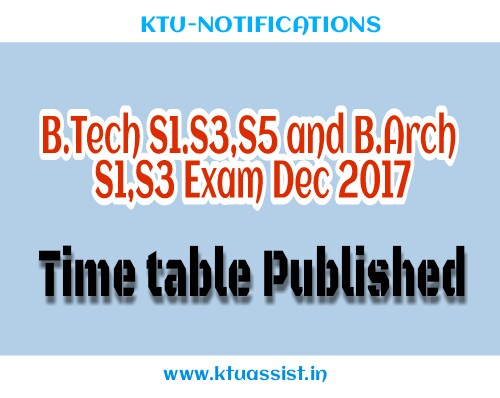 B.Tech S1,S3,S5 and B.Arch S1,S3 Exam Dec 2017 :Time table published ...