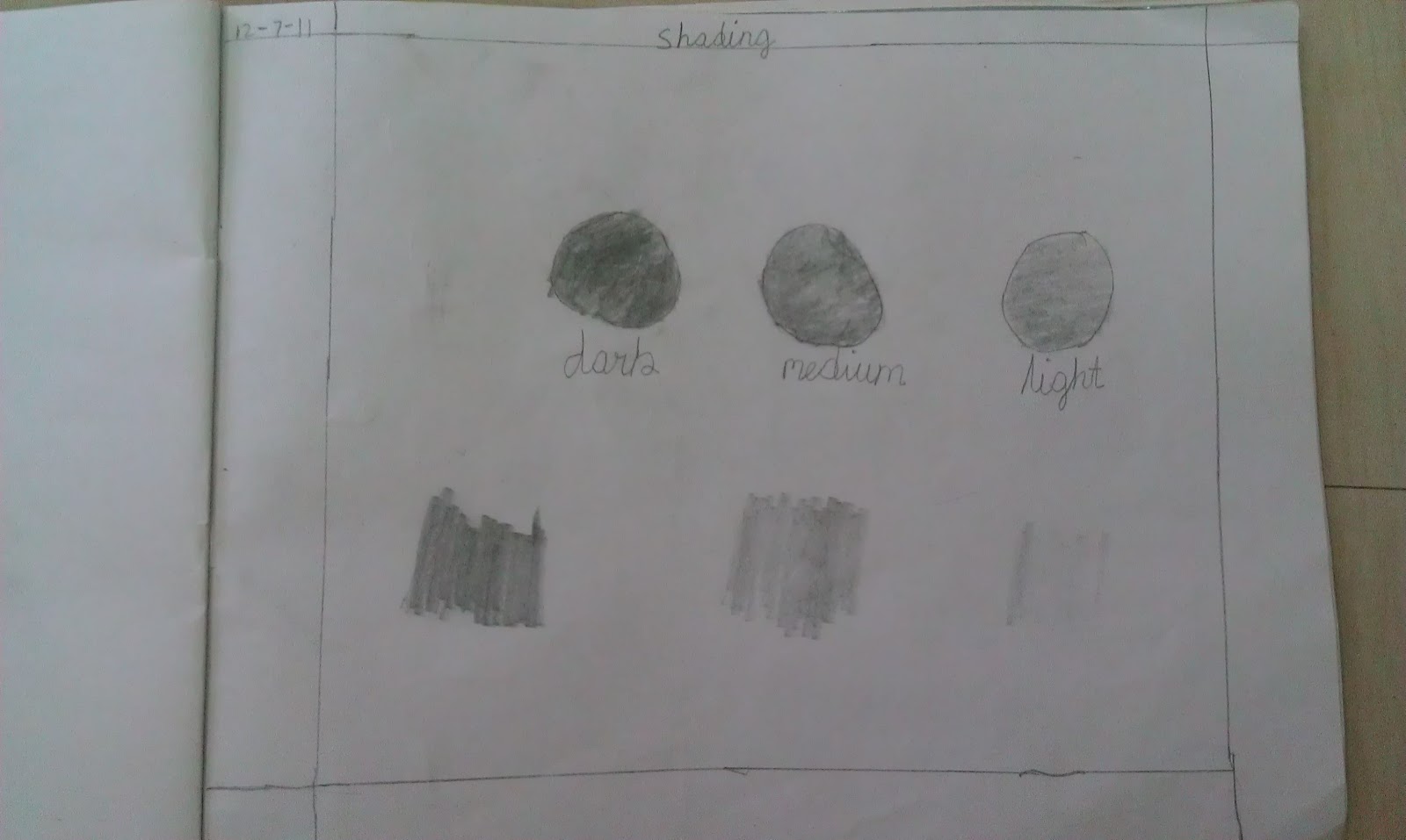Reshmi's art class: pencil shading work by 3rd graders