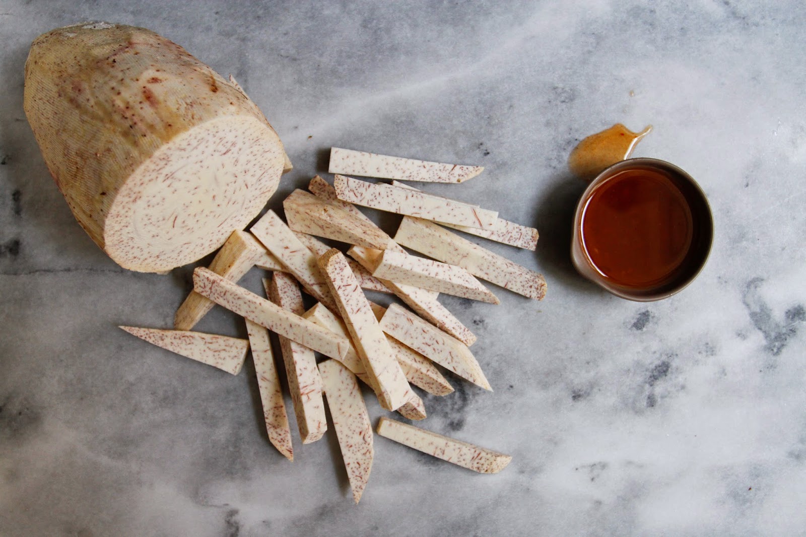 Little Market Kitchen: Sweet and Spicy Taro Fries with Sriracha Mayo