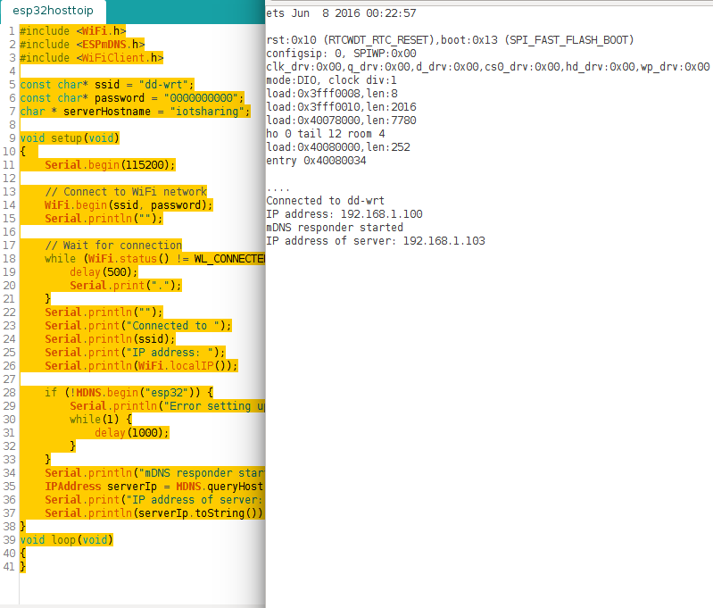 How to get the IP address of a node by its mdns host name in Arduino ESP32