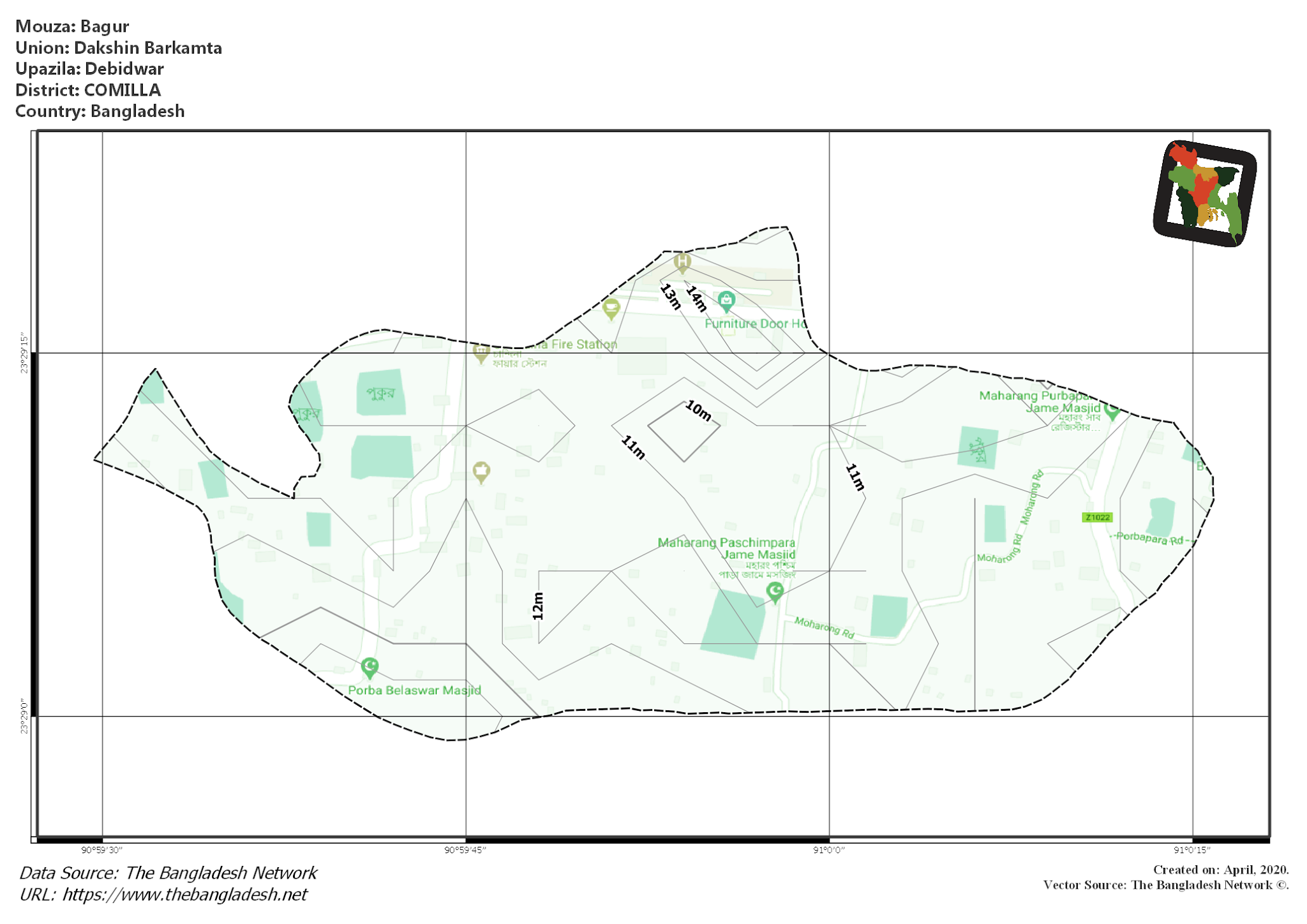 Map of Bagur Mouza, Debidwar, Comilla