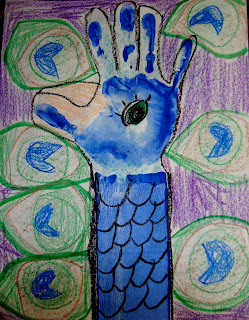 Sparkly Art with Ms. Carney!: Mixed Media Handprint Peacocks - 2nd Grade!