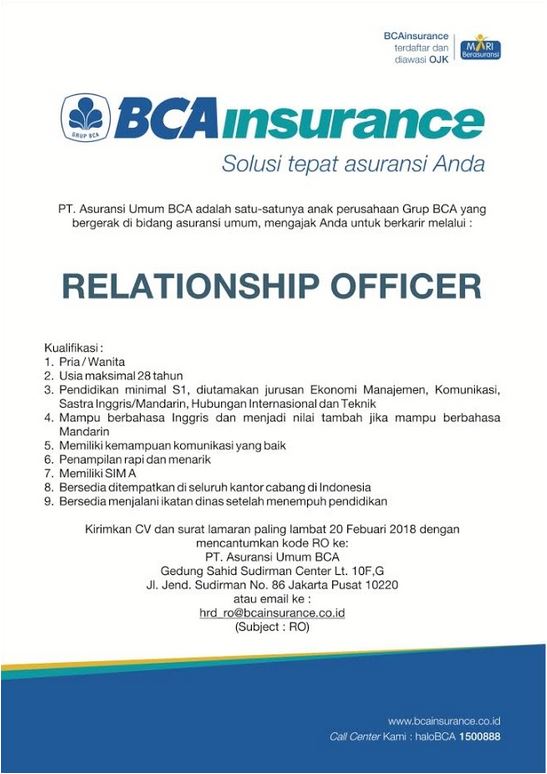 PT Asuransi Umum BCA - Fresh Graduate Relationship Officer BCA Group ...