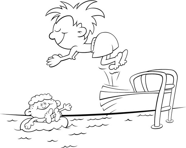 Children playing in pool coloring | COLOR AREA