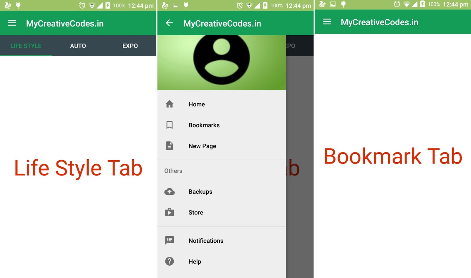 Mycreativecodes Android Navigation Drawer With Swipe Tabs Using Design Support Library