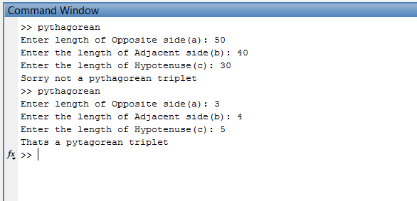 Check Pythagorean triplet using Matlab