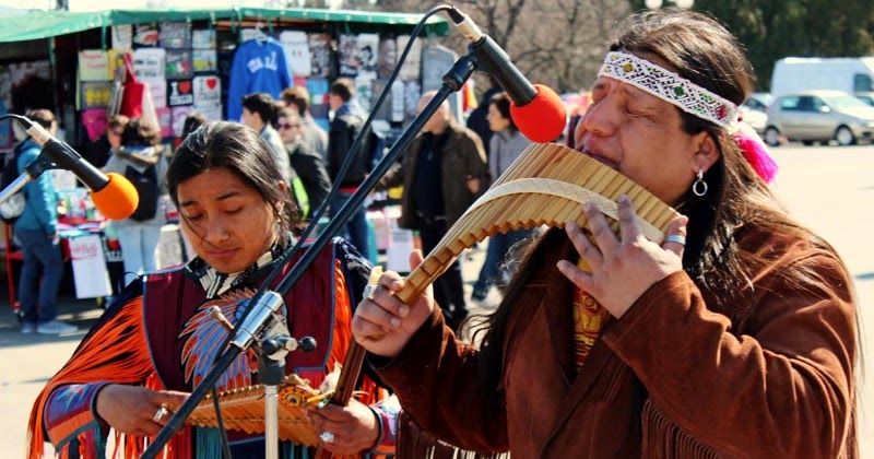 Stock Pictures: Street musicians playing the panpipe