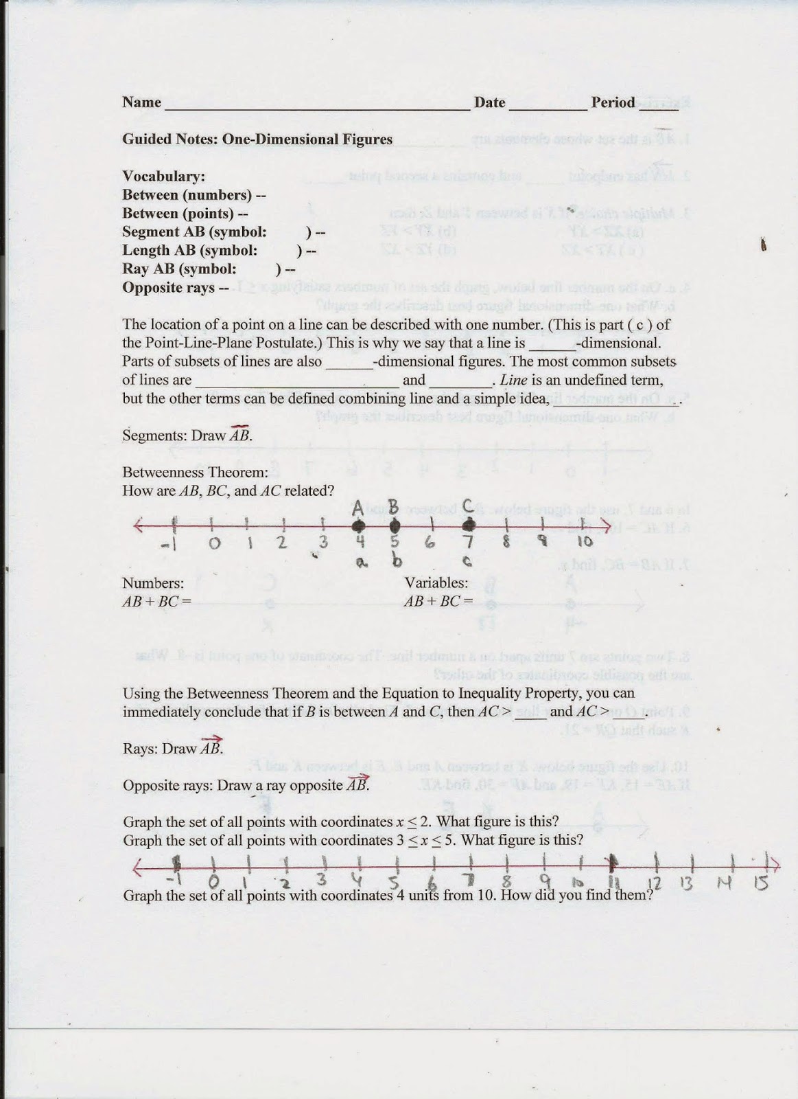 Geometry, Common Core Style: Lesson 1-8: One-Dimensional Figures (Day 6)