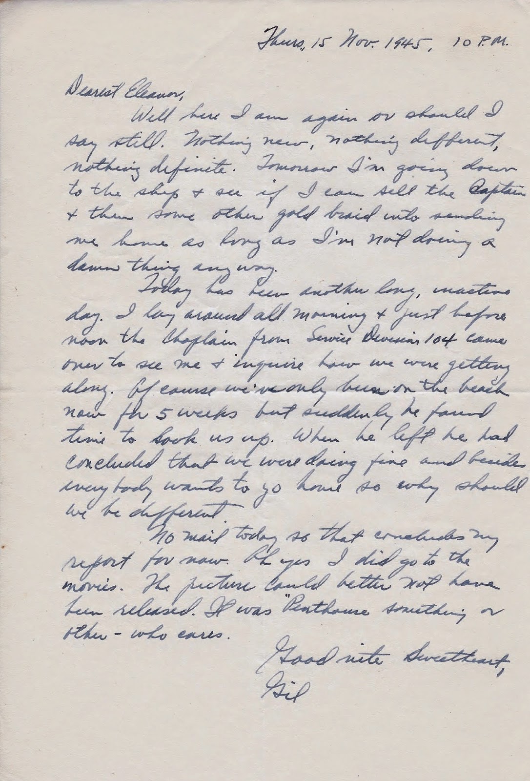 Dearest Eleanor: World War II Letters: Not Doing a Damn Thing