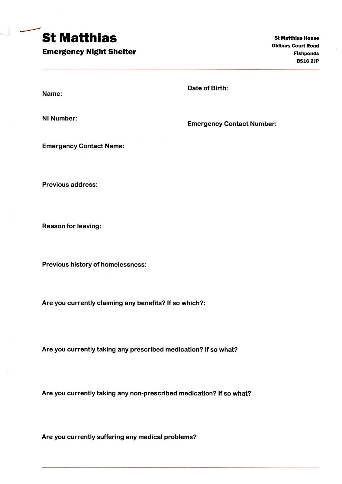Jessica Bartram Film Production: Homeless Questionnaire Sheets