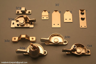 Metal Window Parts: Duplex, Fireman's Axe, Fitch Catches, Folding Openers.