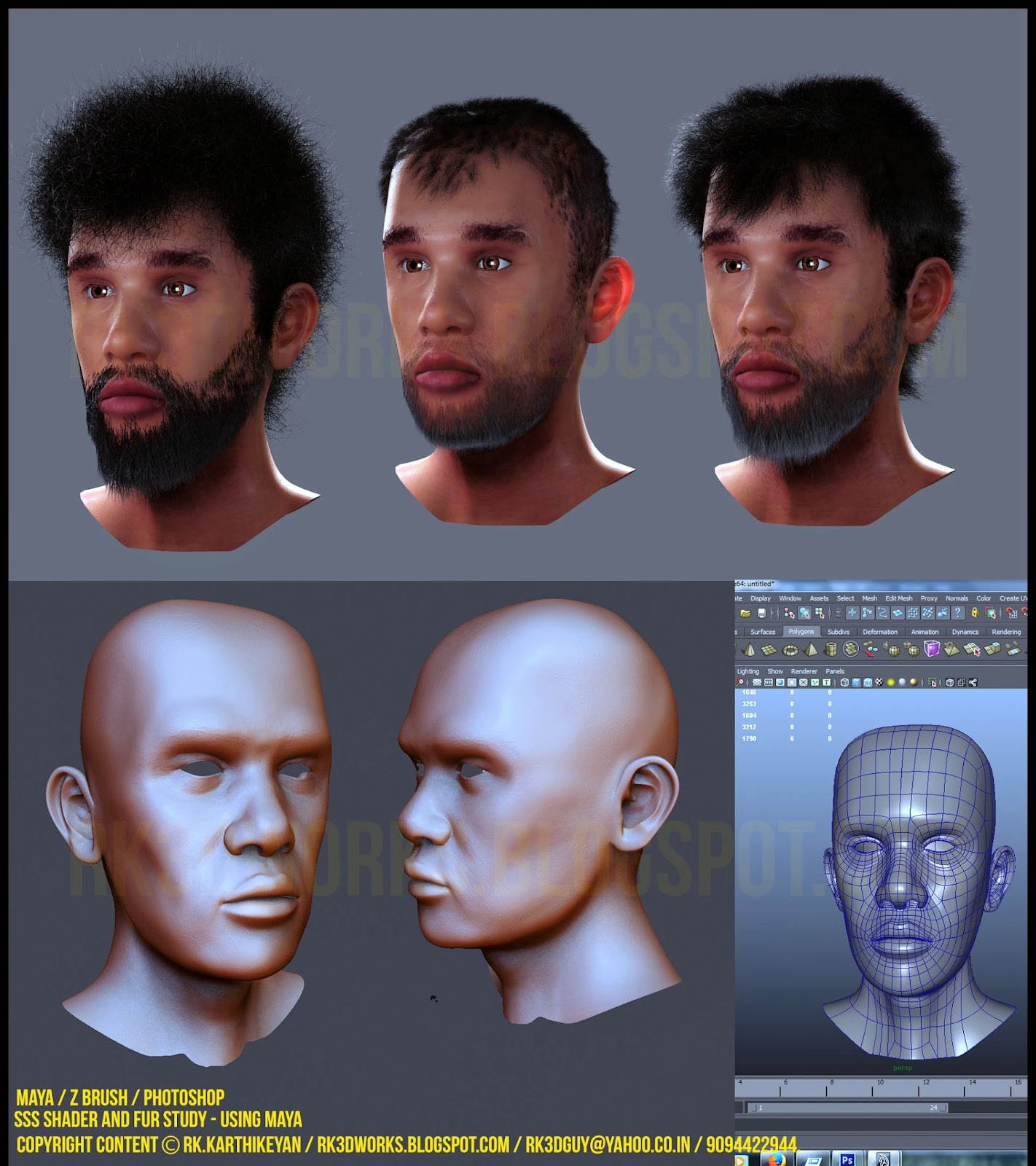 digisculpting: maya sss material and fur study