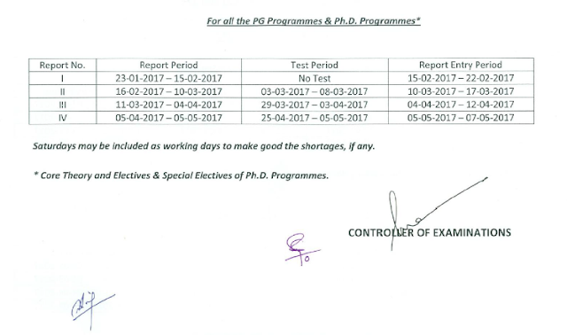 Anna University Internal Assessment Schedule 2017 for UG, PG & PhD