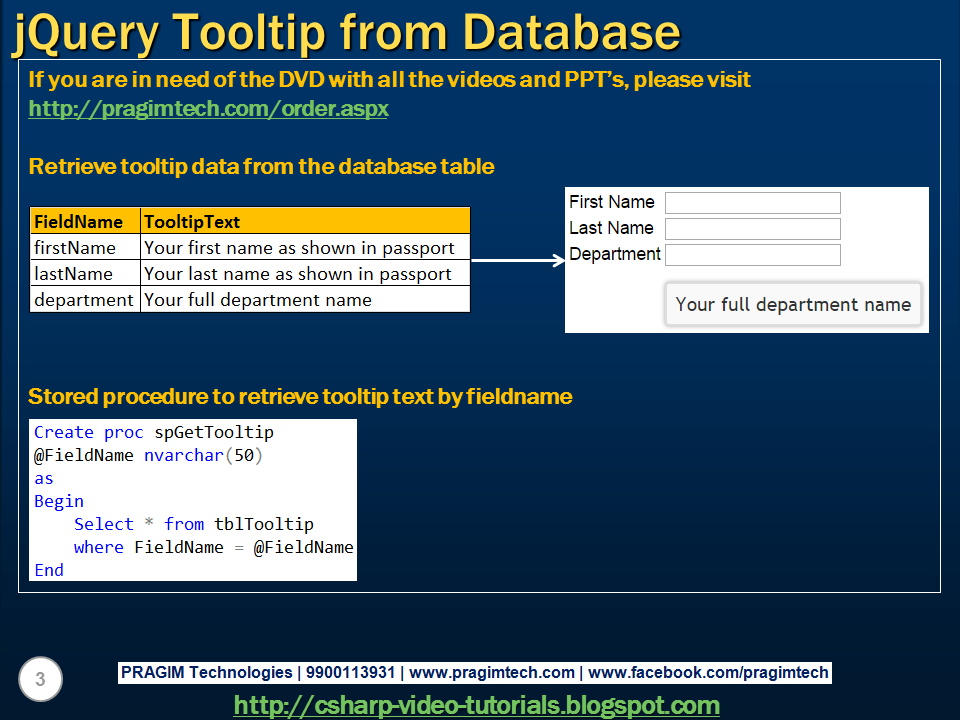 Sql Server Net And C Video Tutorial Jquery Tooltip From Database
