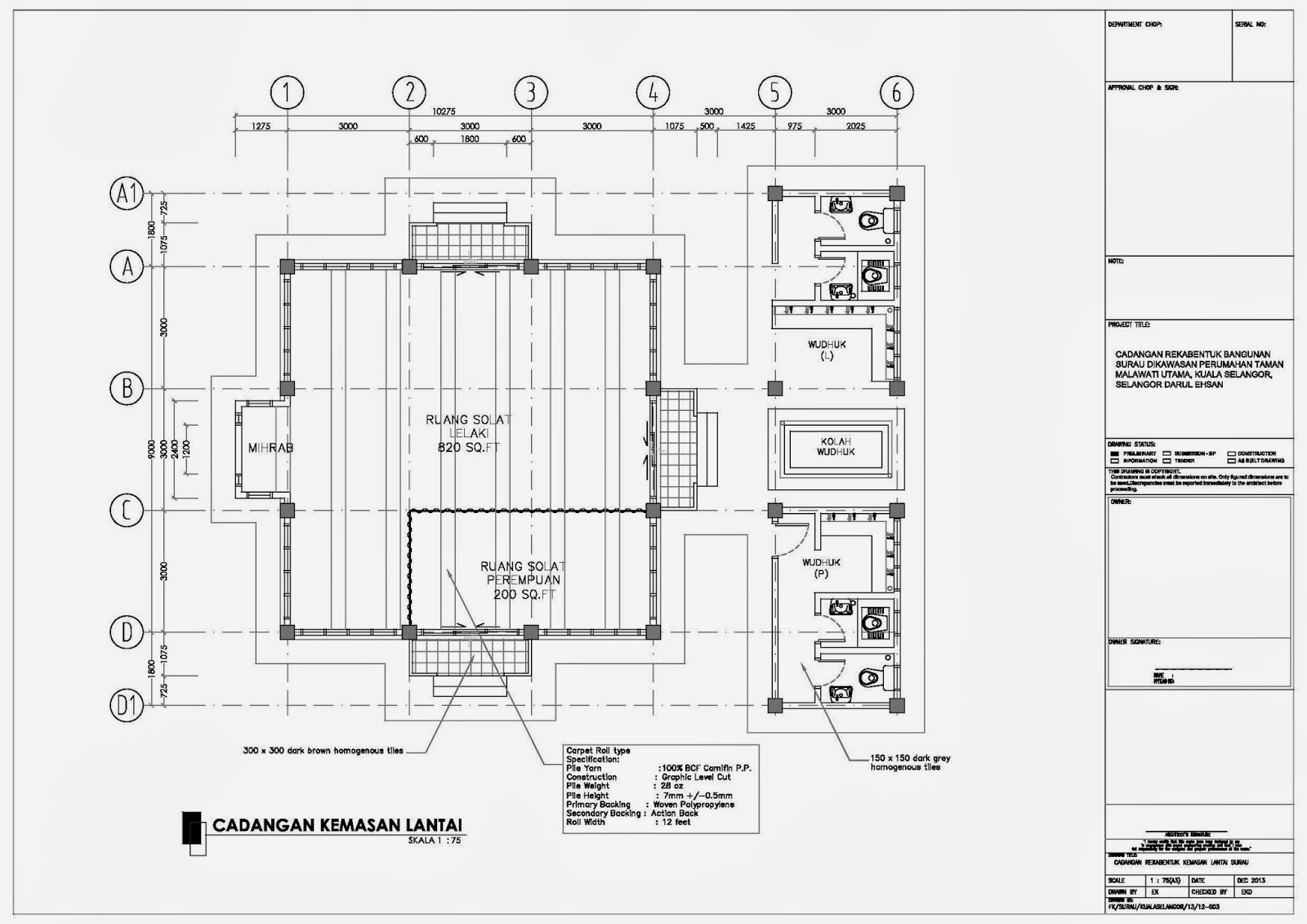 SURAU TAMAN MALAWATI UTAMA: Pelan tapak surau