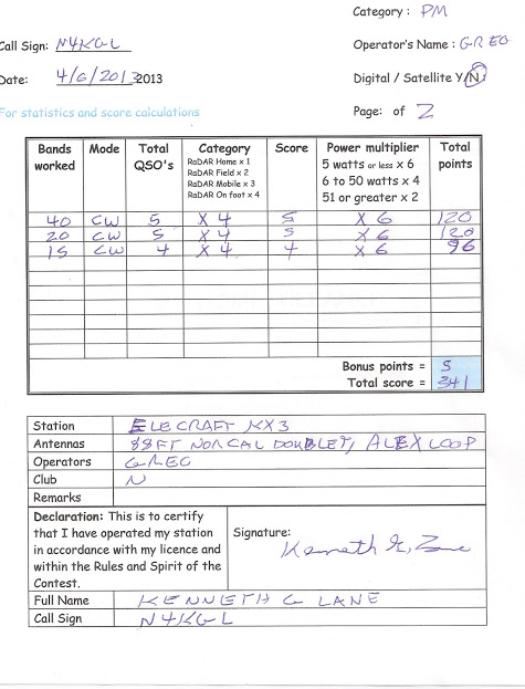 RaDAR-America: April 2013 RaDAR-Contest Log Submission by N4KGL