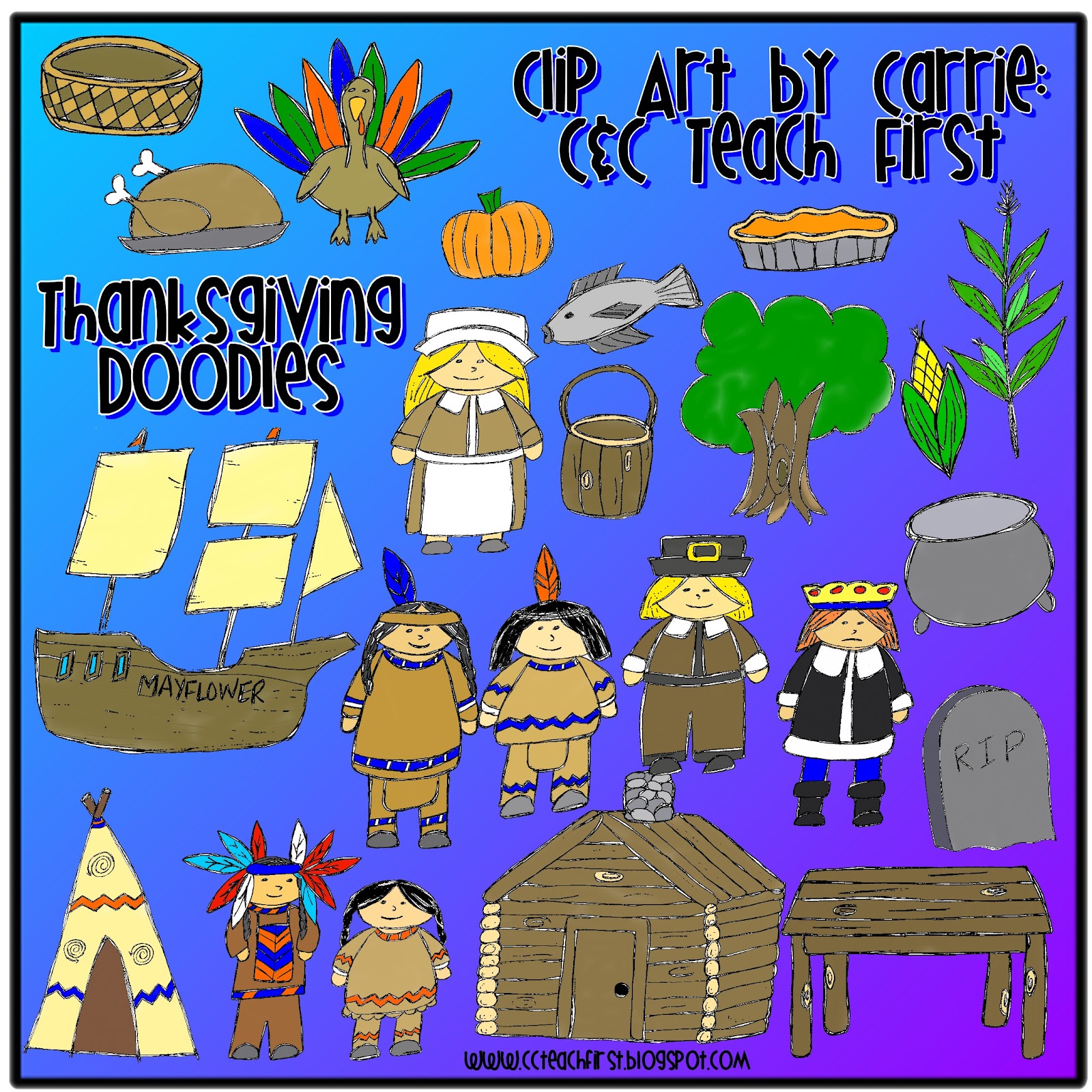 Clip Art by Carrie Teaching First: Thanksgiving Doodles Clip Art