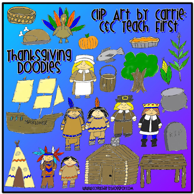 Clip Art by Carrie Teaching First: Thanksgiving Doodles Clip Art