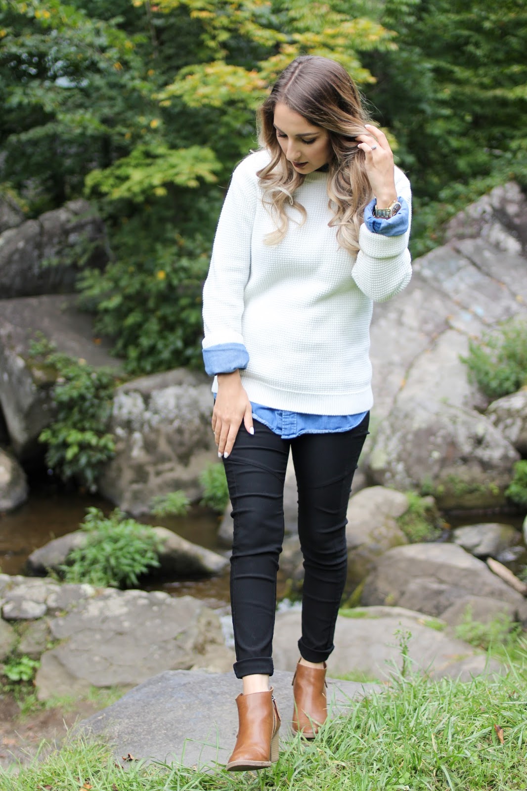 COZY LAYERED LOOK // WHITE SWEATER & DENIM TOP - A Classy Fashionista