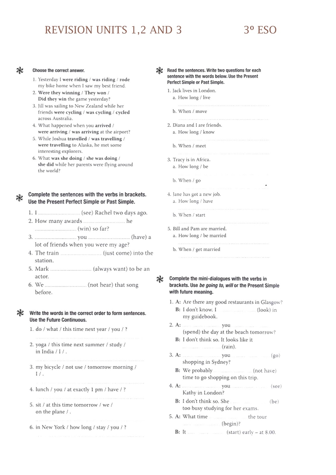 MY ENGLISH CLASS: Revision units 1,2 and 3 3º ESO
