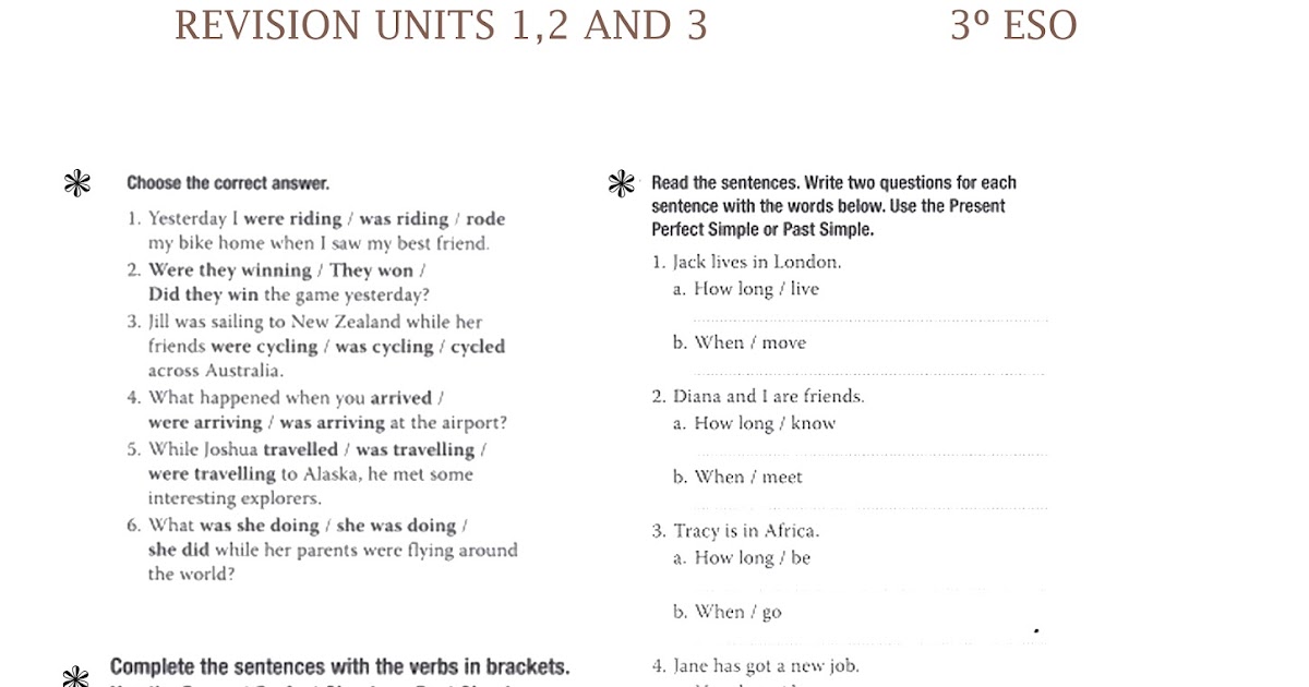 MY ENGLISH CLASS: Revision units 1,2 and 3 3º ESO