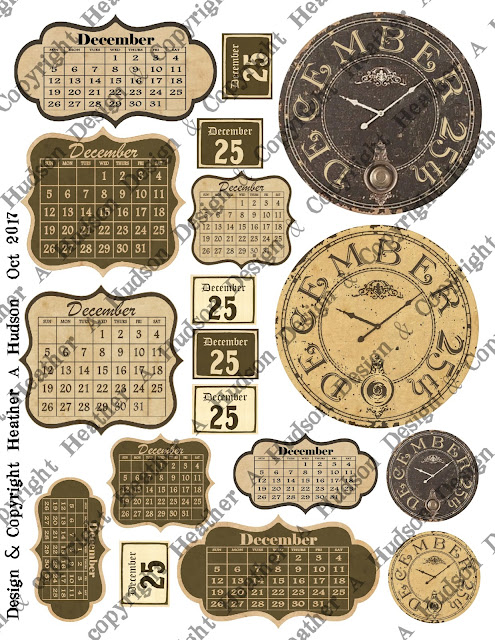 Heather A Hudson: New Vintage December Calendar Digital Collage Sheet Set