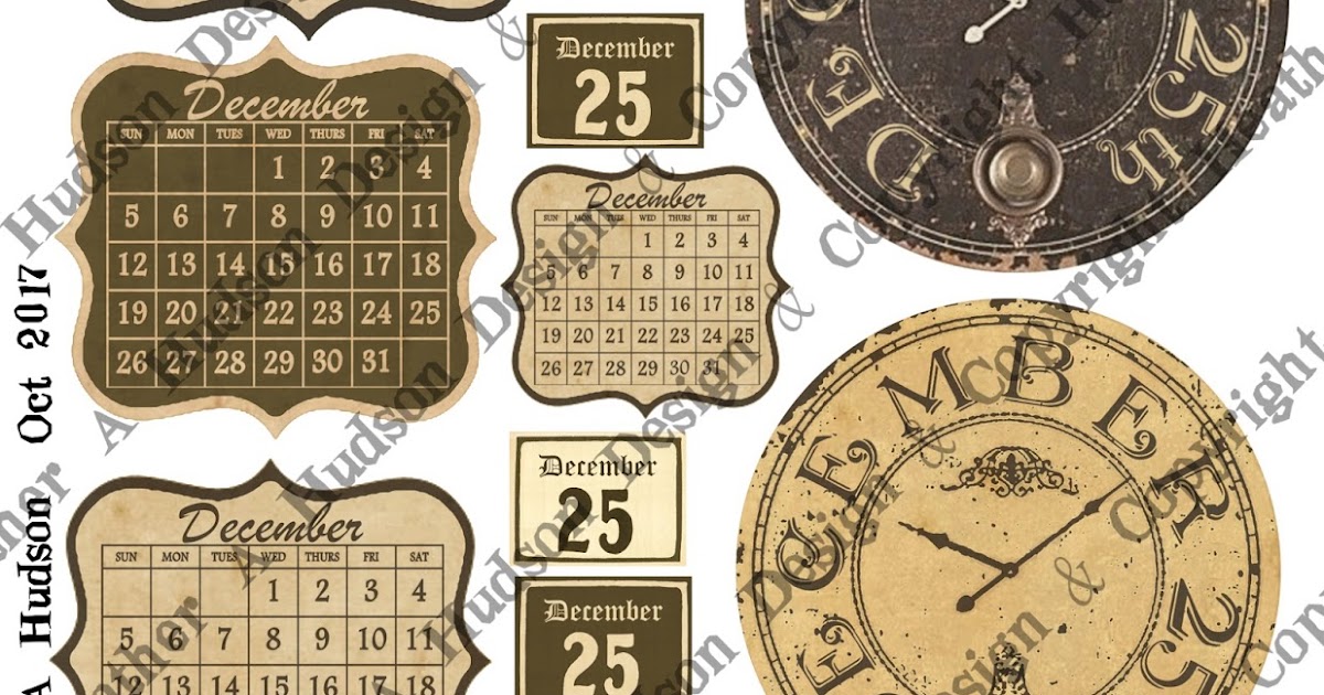 Heather A Hudson: New Vintage December Calendar Digital Collage Sheet Set