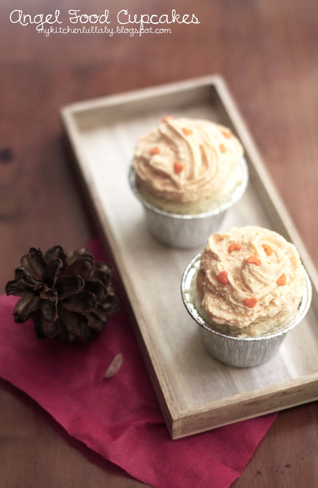 My Kitchen Lullaby: Angel Food Cupcakes with Cream Cheese Frosting~