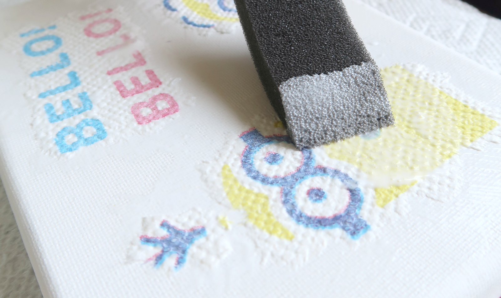 Decoupage MINIONS on Canvas with BOUNTY Despicable Me 3 Prints | Happy ...