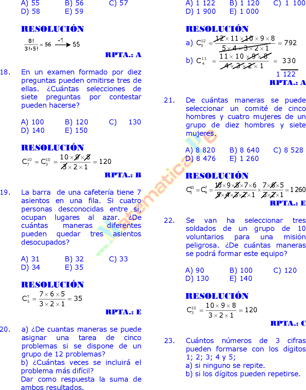 ANÁLISIS COMBINATORIO FÓRMULAS MÉTODOS Y EJEMPLOS DE RAZONAMIENTO ...