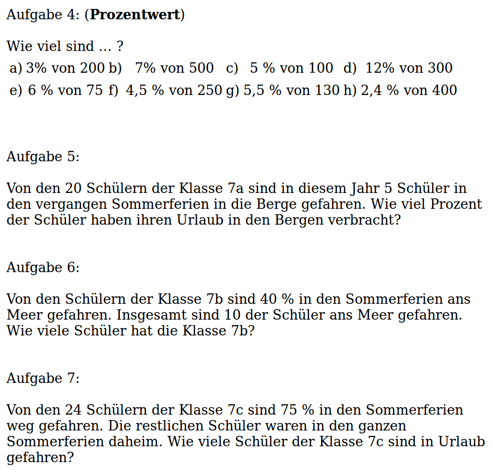 Mathe ist einfach: Aufgaben Prozentrechnung Blatt 1