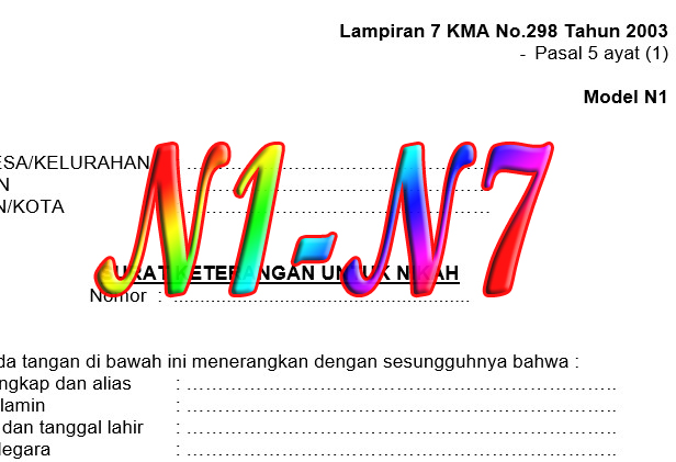 Form Surat Nikah N1 - N7 - Yoga Abadi