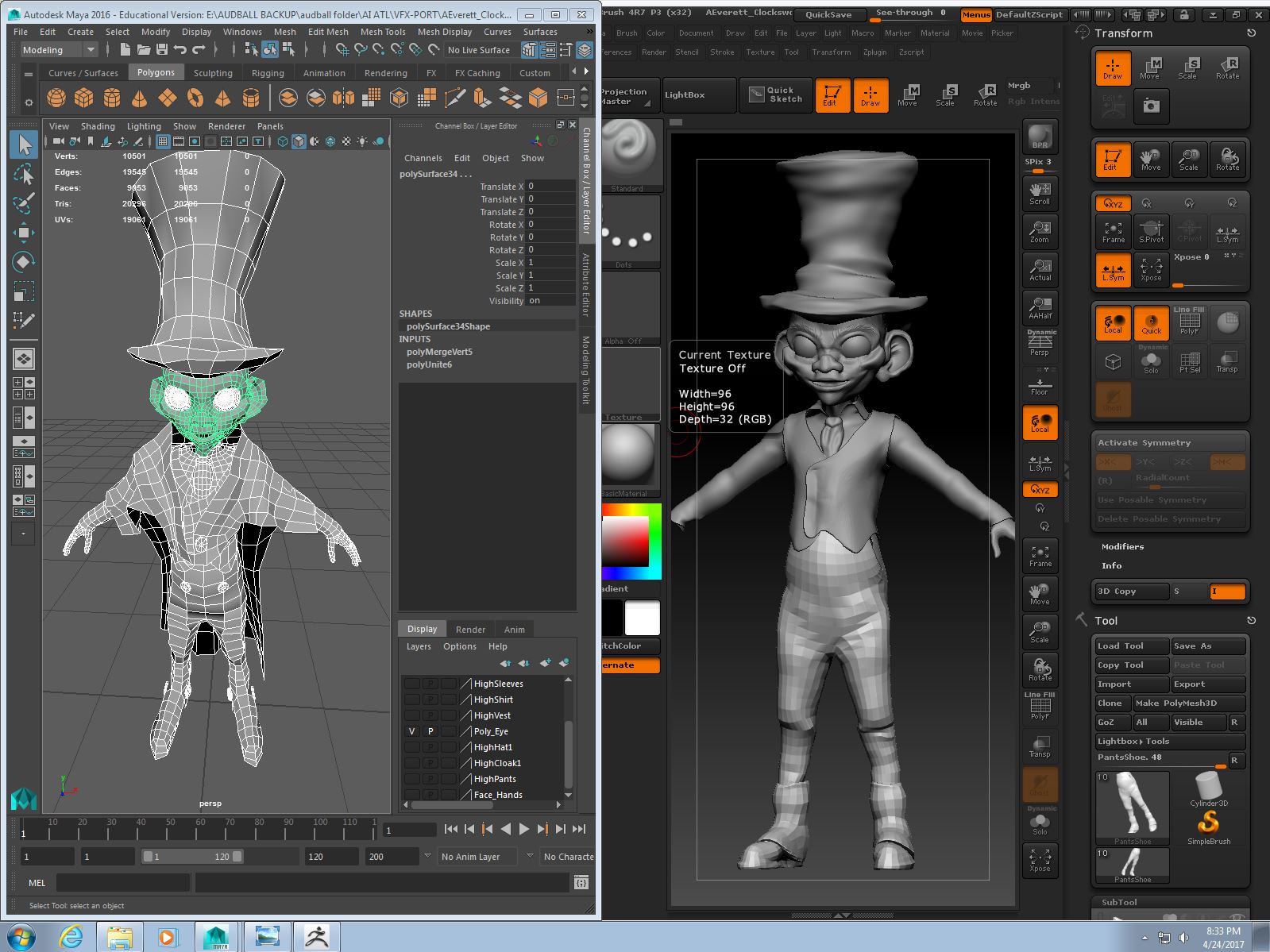 Audrey C. Everett: Retopology in Maya (retaining polycount_