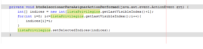 Seleccionar todos los elementos de un JList