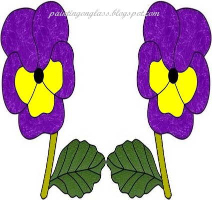 Stained Glass Two Pansy Flowers Pattern ~ painting on glass