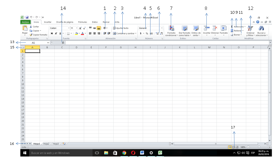 CARPETA DE EVIDENCIAS EXCEL 2016: PANTALLA PRINCIPAL DE EXCEL