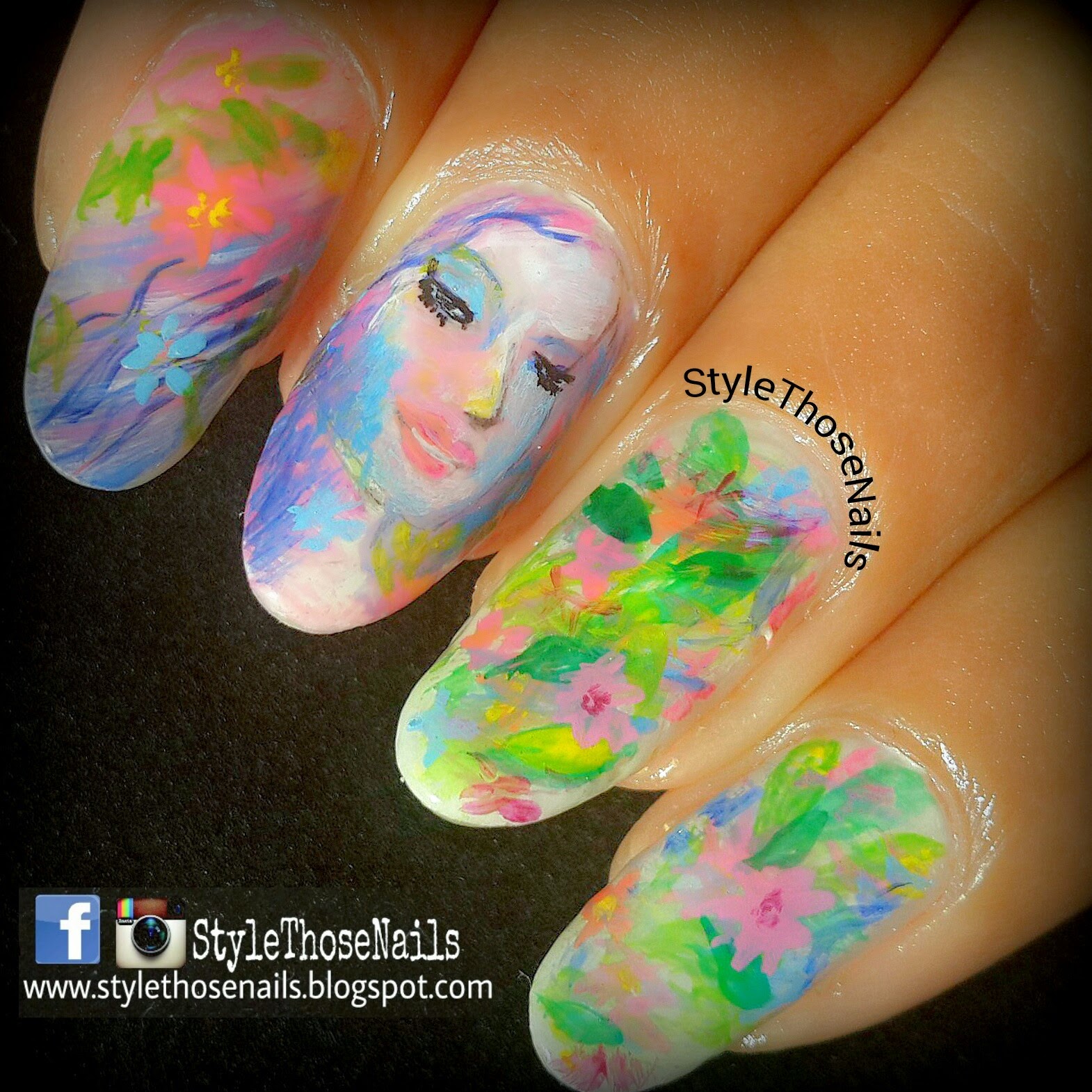 Style Those Nails: Water Colour Portrait Nail art - Spring Nails
