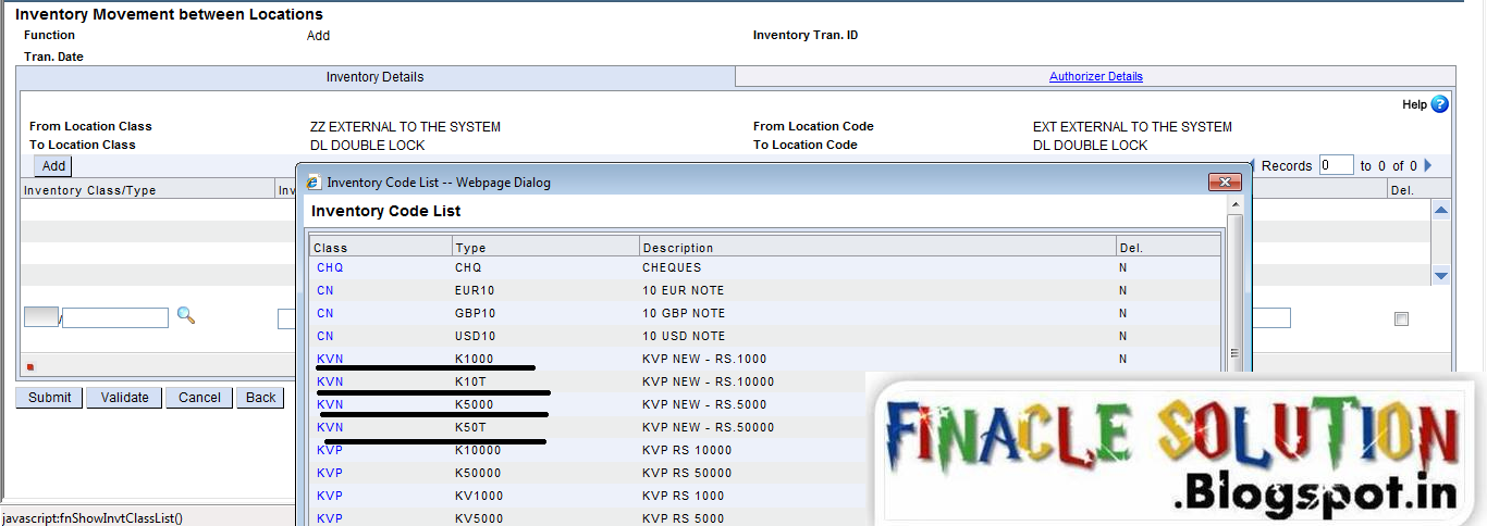 KVP New (KVN) of Inventory Management (HIMC) in DOP Finacle