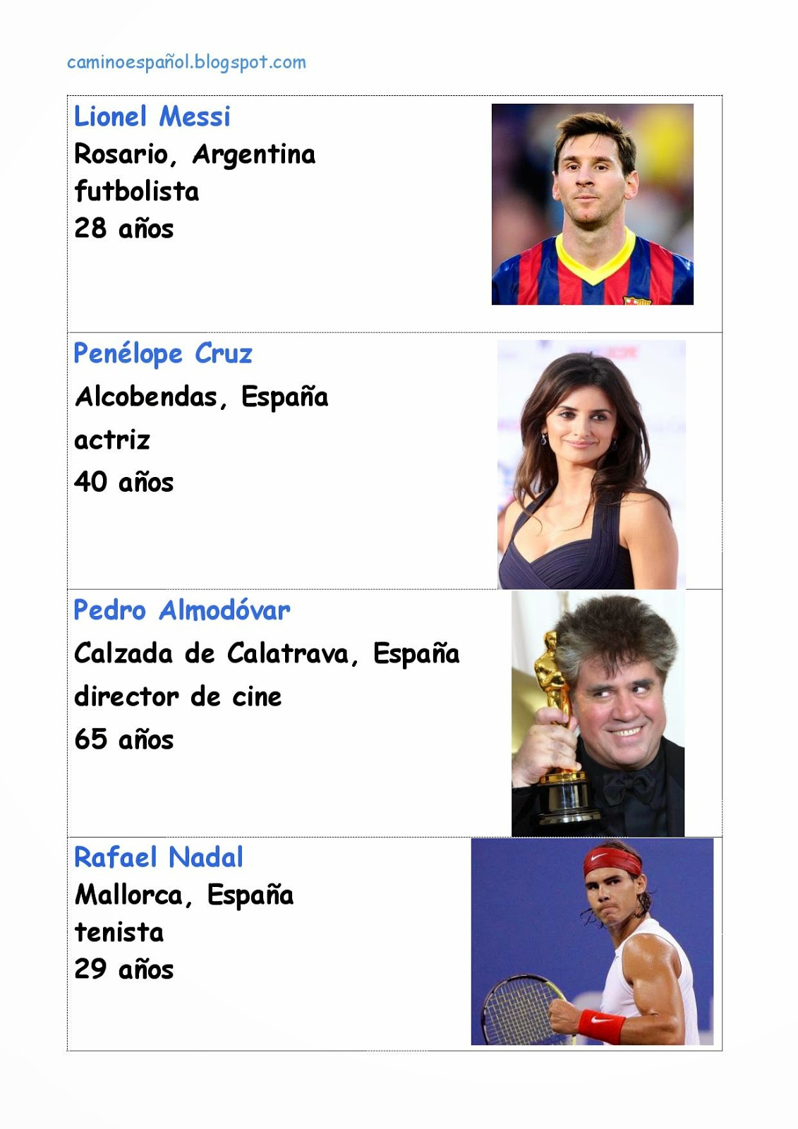 Camino español : Personajes famosos FICHAS