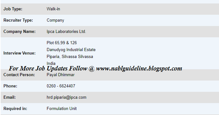 NABL GUIDELINES: IPCA Laboratories Ltd. Walk In Interview's For Quality Control, Quality ...