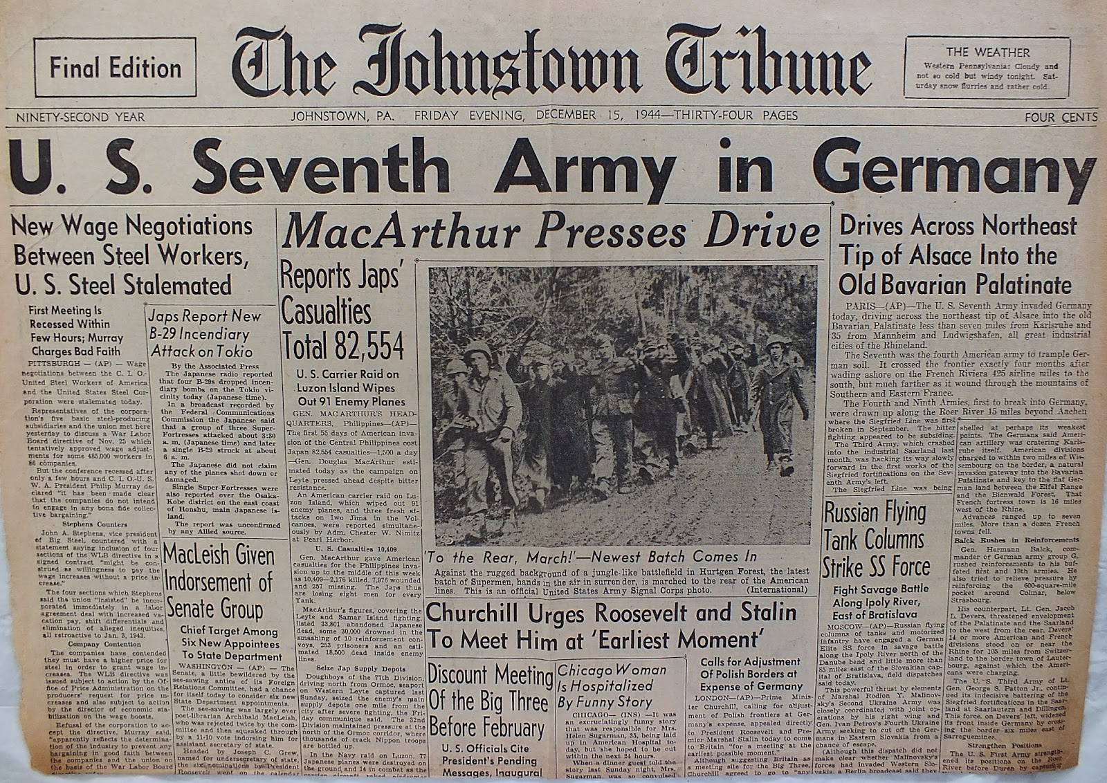 The Johnstown Tribune - WWII: December 15, 1944: U.S. Seventh Army in ...