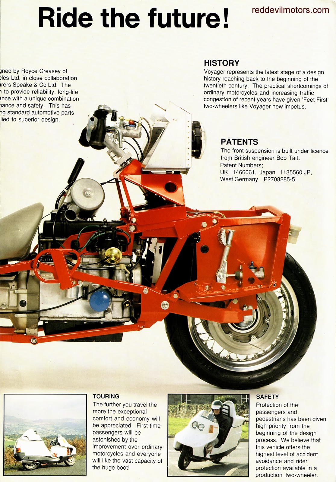Red Devil Motors: SCL Voyager feet forward motorcycle brochure 1989