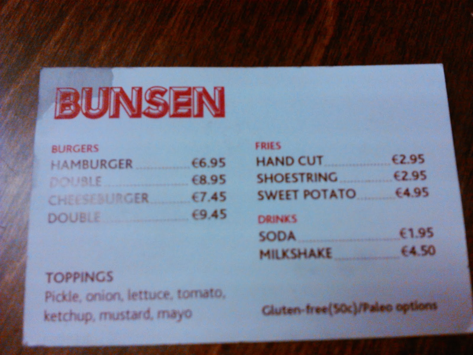 Dublin Gluten Free : Bunsen