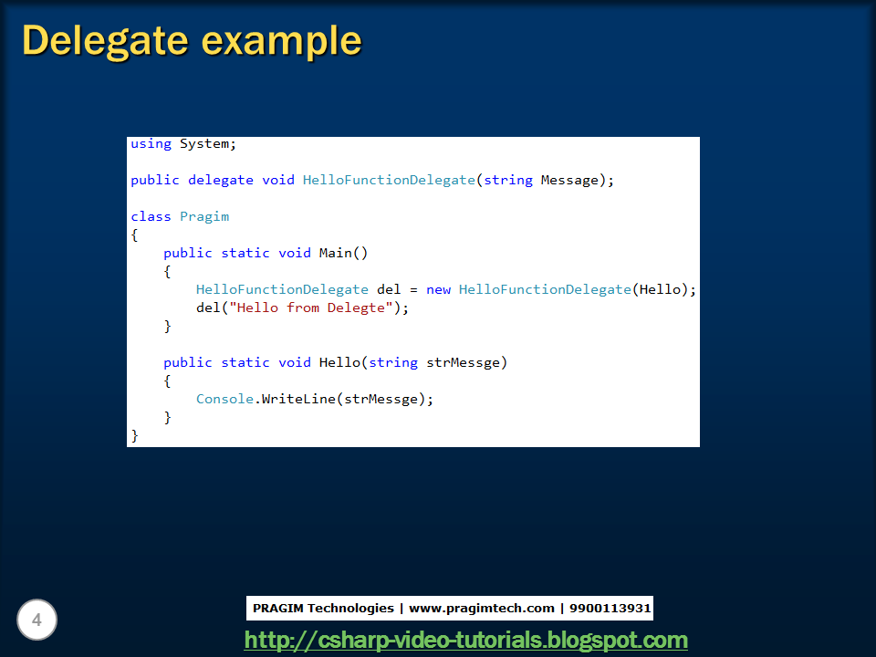 Sql server, .net and c# video tutorial: Part 36 – Delegates