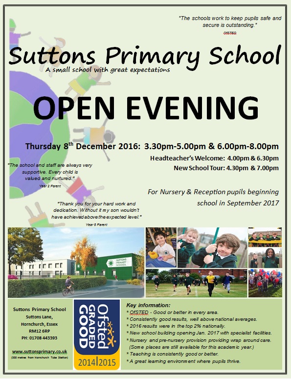 Suttons Primary School: Suttons Primary School Opening Evening 2017