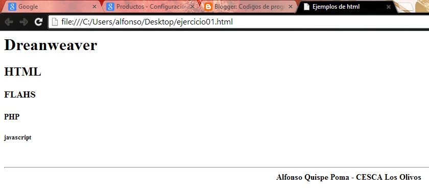 Codigos de programacion: Ejemplos de html 01