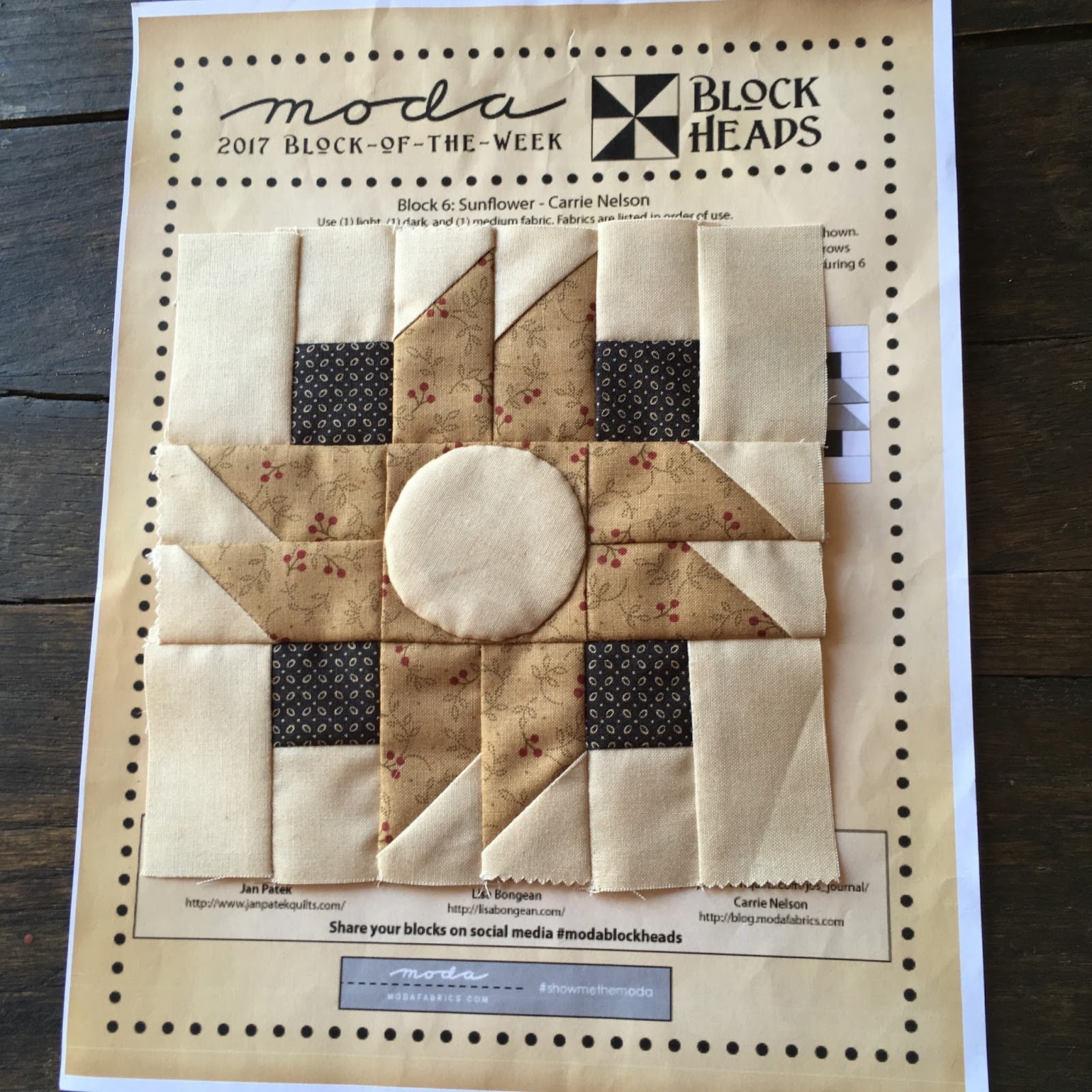 Jan Patek Quilts: Moda Blockheads Block #6 - Sunflower by Carrie Nelson