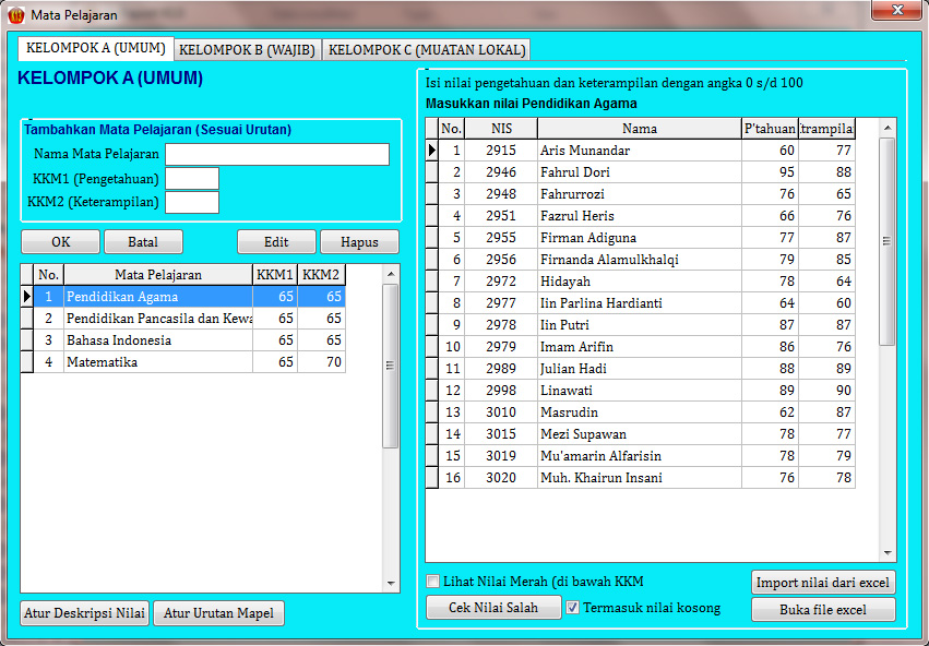 Menambah Mata Pelajaran di Aplikasi Raport K13 - aMustilan