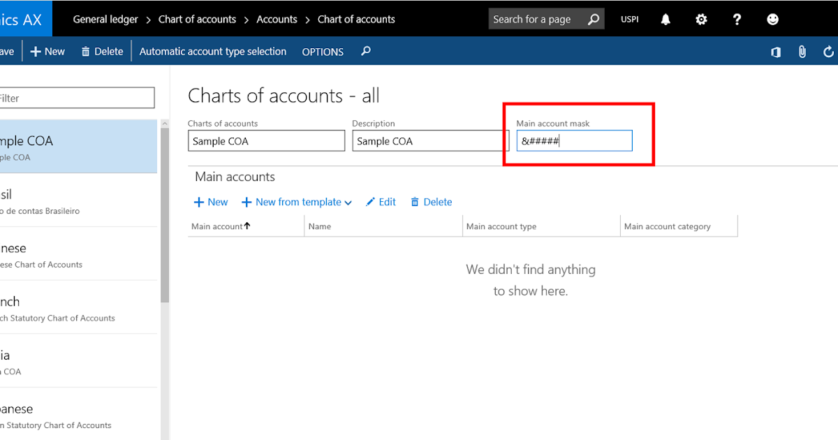 AX for ERP: Main account mask in Chart of Accounts - Microsoft Dynamics AX