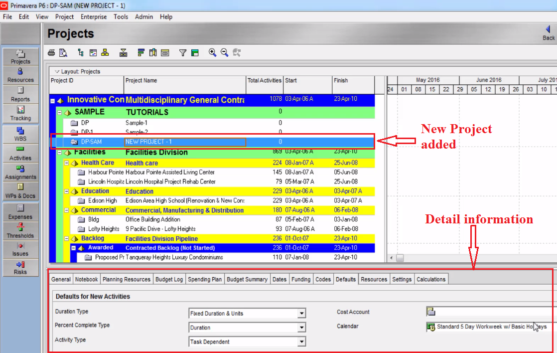 Primavera P6 Tutorial : Chapter 3.0 : Creating a New Project